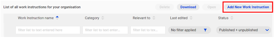 Manage Work Instructions – Connect